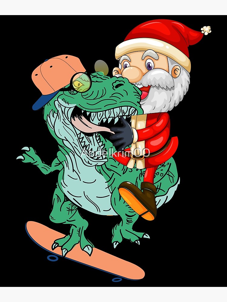 "Santa Riding a Skater Dinosaur T Rex on a Skateboard Christmas Boys ...