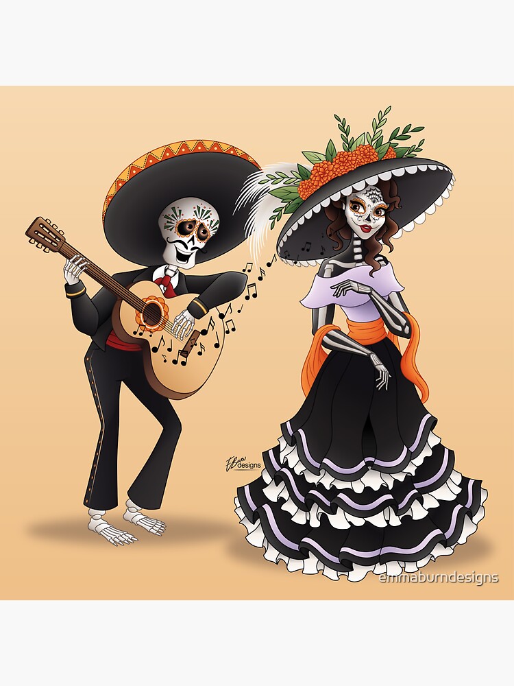 "The Catrina and the Mariachi Man" Sticker for Sale by emmaburndesigns ...
