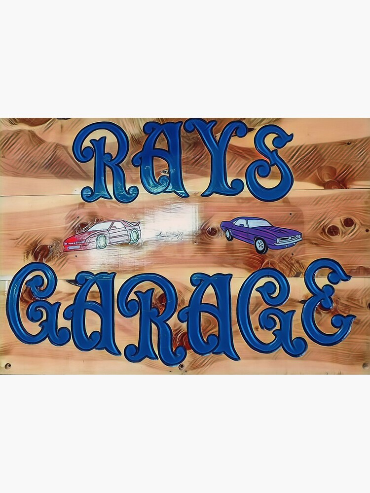 "Rays Garage wood sign with Rx-7 and Cuda" Sticker for Sale by ...