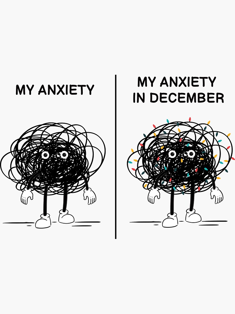 "My Anxiety In December Funny Anxiety Christmas Lights Xmas" Sticker ...