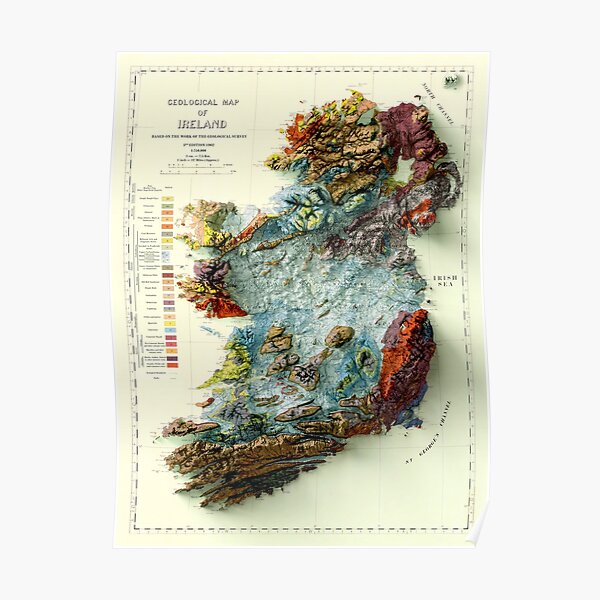"1961 Geological map of Ireland 3D digitally-rendered" Poster for Sale ...
