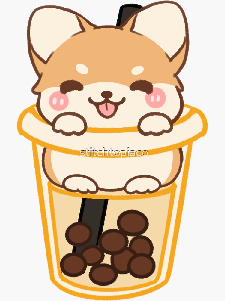 "Kawaii Corgi Boba Tea" Sticker for Sale by stitchtopiaco | Redbubble