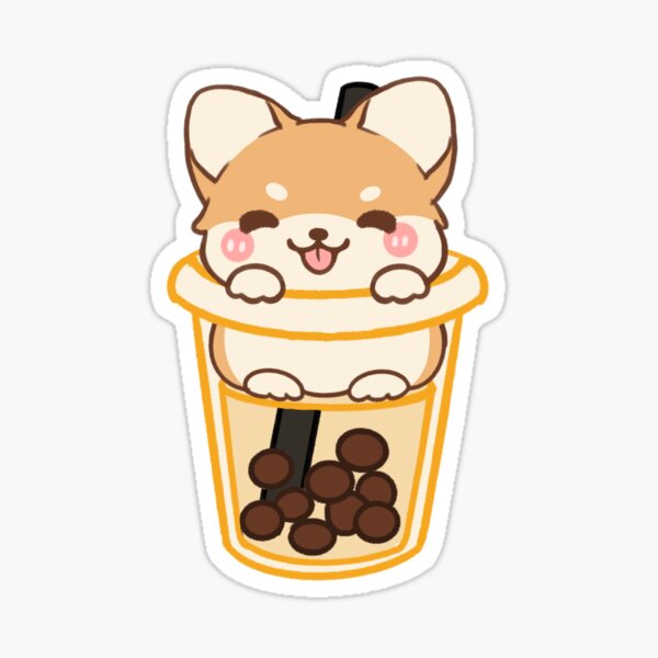 "Kawaii Corgi Boba Tea" Sticker for Sale by stitchtopiaco | Redbubble
