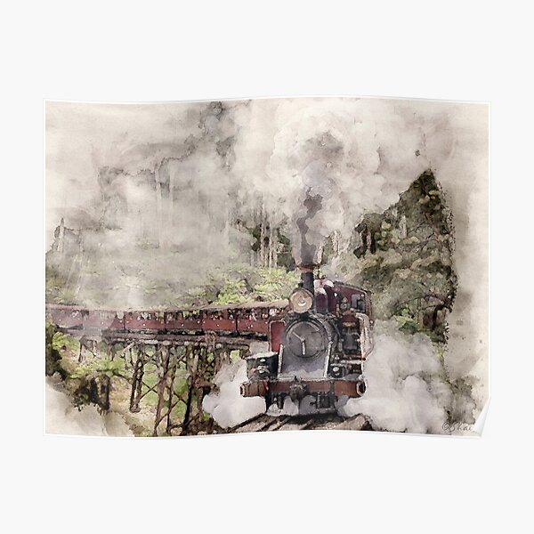"Steam Train on a Trestle Bridge (Colour)" Poster for Sale by ...