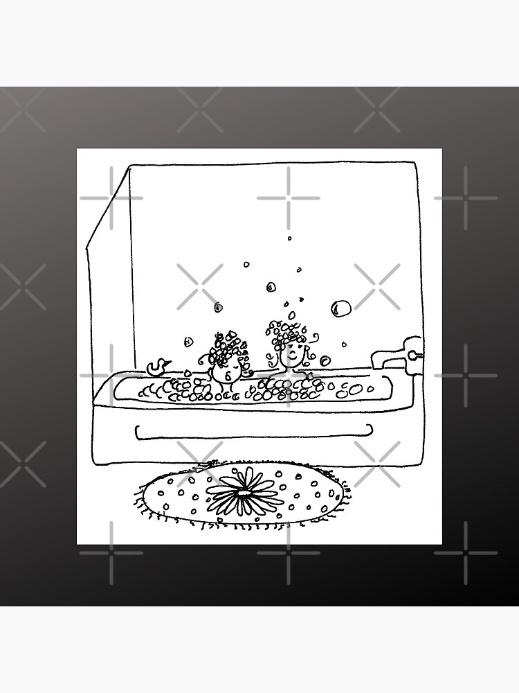"Bath Bubbles Two Kids Black White Drawing" Poster for Sale by ...