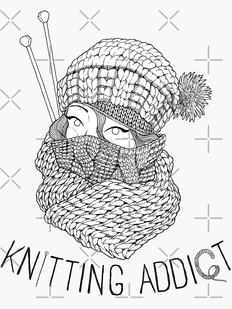 "Knitting Addict - Black and White" Sticker for Sale by neffinesse ...