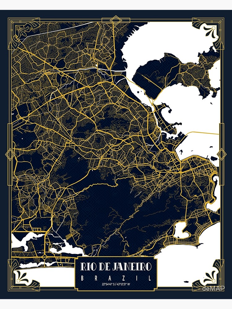 "Rio de Janeiro City Map of Brazil - Gold Art Deco" Poster by deMAP ...