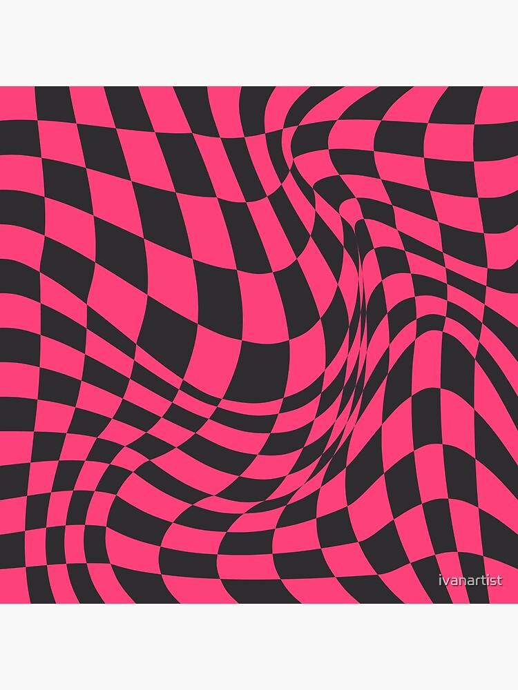 "Neon Retro Warp Wave Checker Board Pattern Black and Bright Pink ...