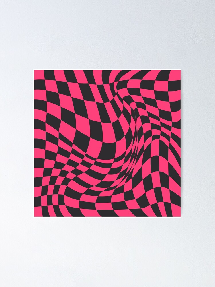 "Neon Retro Warp Wave Checker Board Pattern Black and Bright Pink ...
