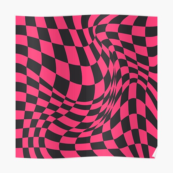 "Neon Retro Warp Wave Checker Board Pattern Black and Bright Pink ...