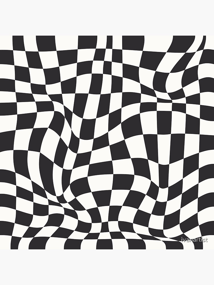 "Retro Warped Waves Checker Board Pattern Black and White Colors ...