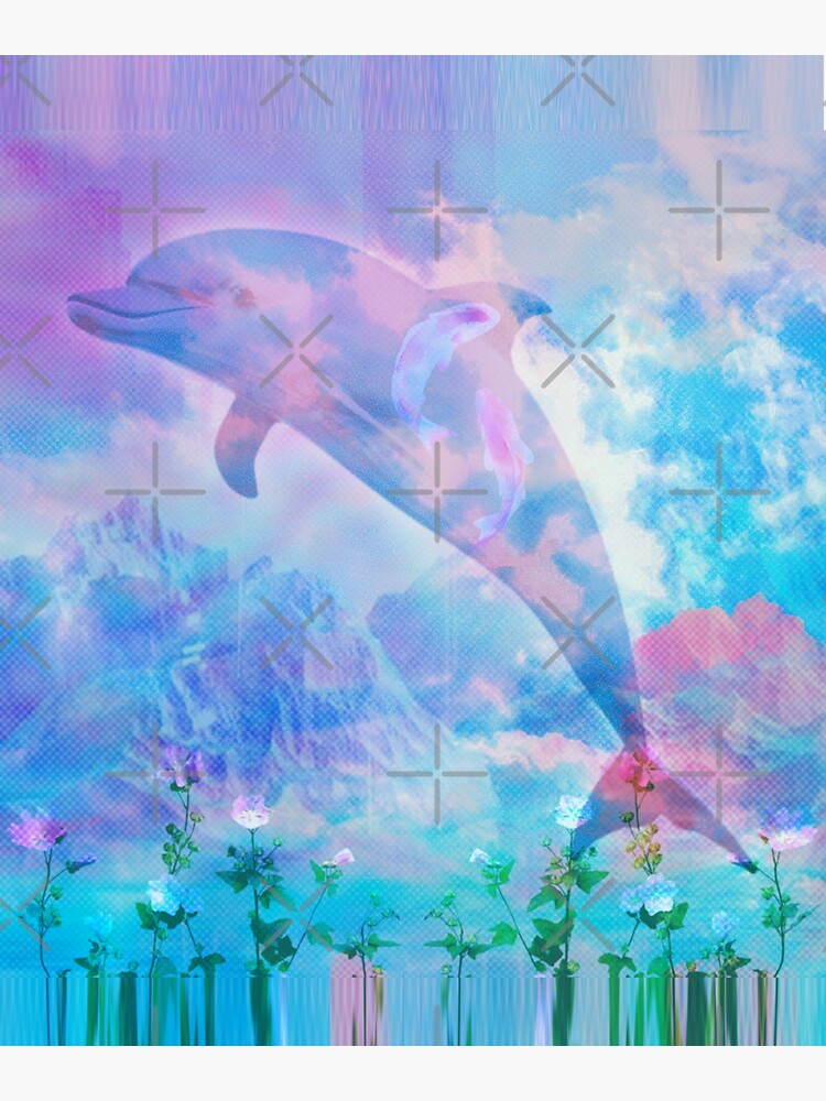 "Vaporwave dolphin in the sky" Sticker by DigitalCleo | Redbubble