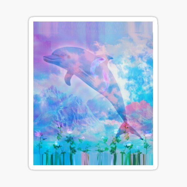 "Vaporwave dolphin in the sky" Sticker by DigitalCleo | Redbubble