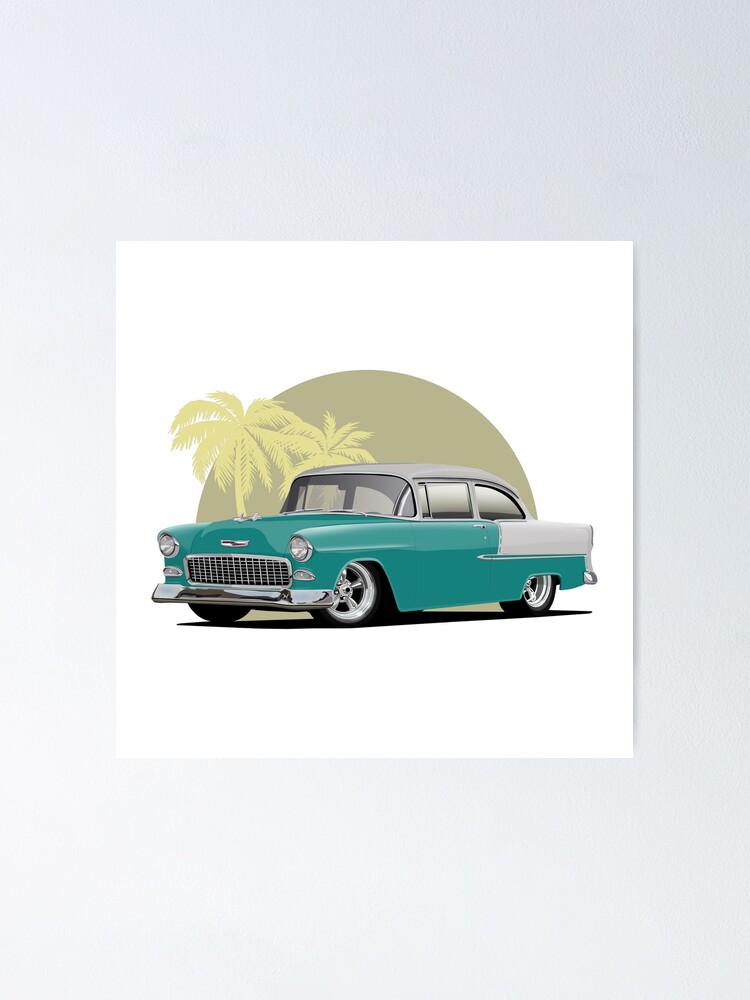 "Turquoise 1955 Chevy Bel Air 2 Door with palm tree background" Poster ...