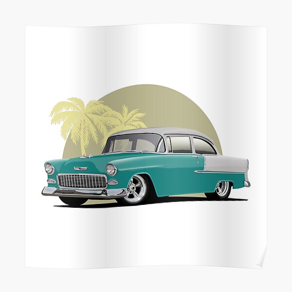 "Turquoise 1955 Chevy Bel Air 2 Door with palm tree background" Poster ...