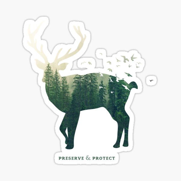 "Preserve & Protect Nature Double Exposure Deer Silhouette Trees Forest ...