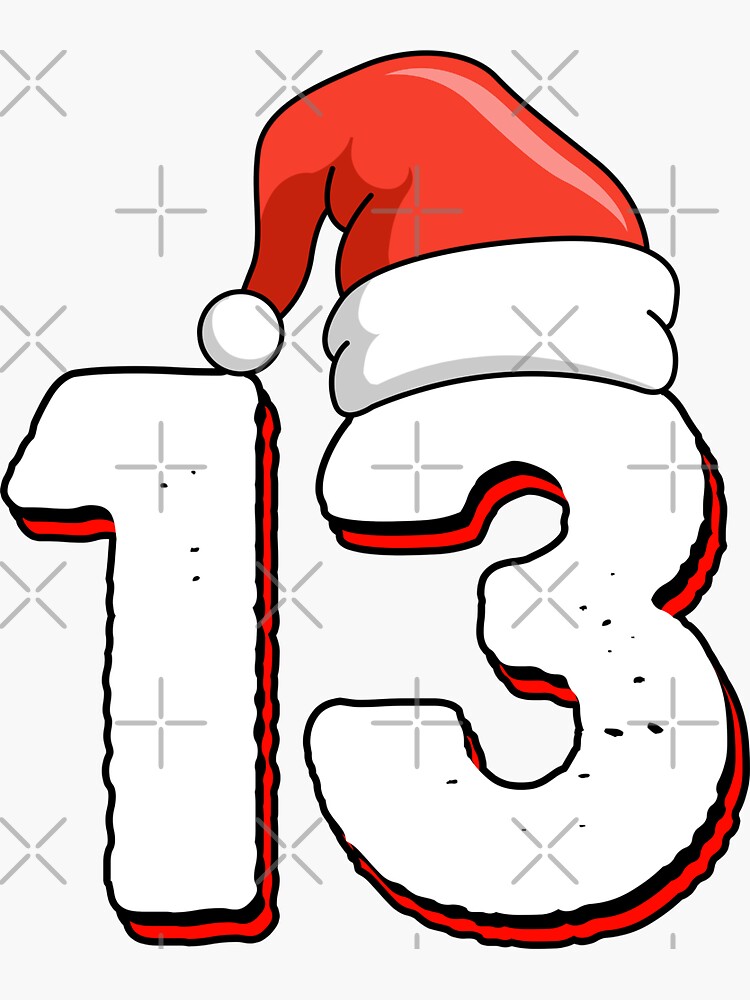 "13th Birthday Christmas Santa Hat 13 Years Old Boy Girl Kid" Sticker ...