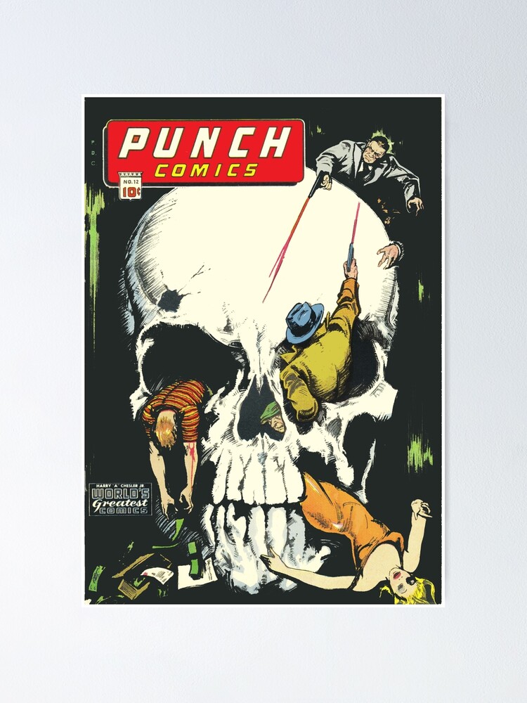 "Punch Comics 12 Skull Cover Vintage 50s pulp detective art" Poster by ...