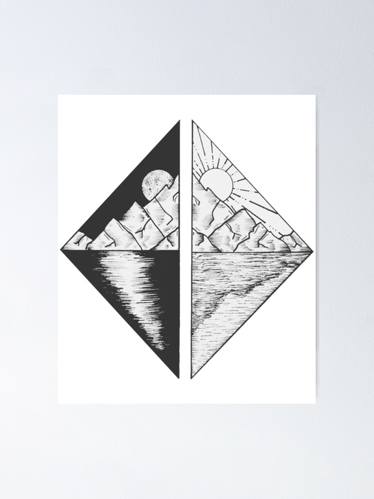 "Geometric Mountains Line Art Sun Moon Landscape " Poster for Sale by ...