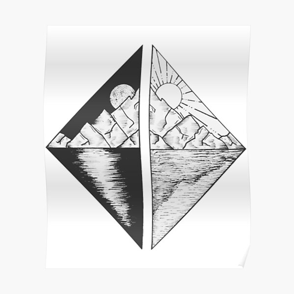 "Geometric Mountains Line Art Sun Moon Landscape " Poster for Sale by ...