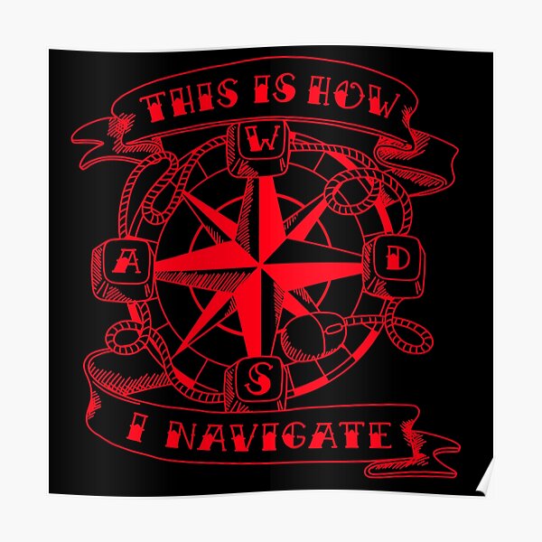 "WSAD gamer compass in retro style red" Poster for Sale by ...