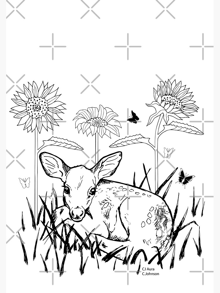 "Fallow Baby Deer Line Art" Sticker by CJAura | Redbubble