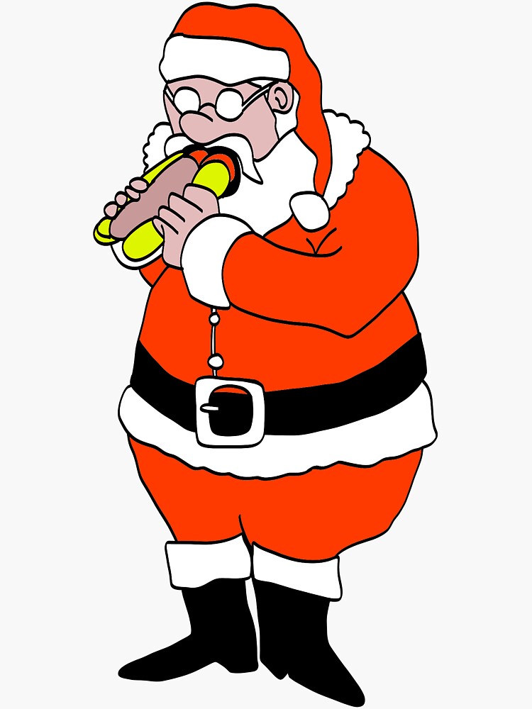 "Hot Dog Santa" Sticker for Sale by SeldomSkyArt | Redbubble