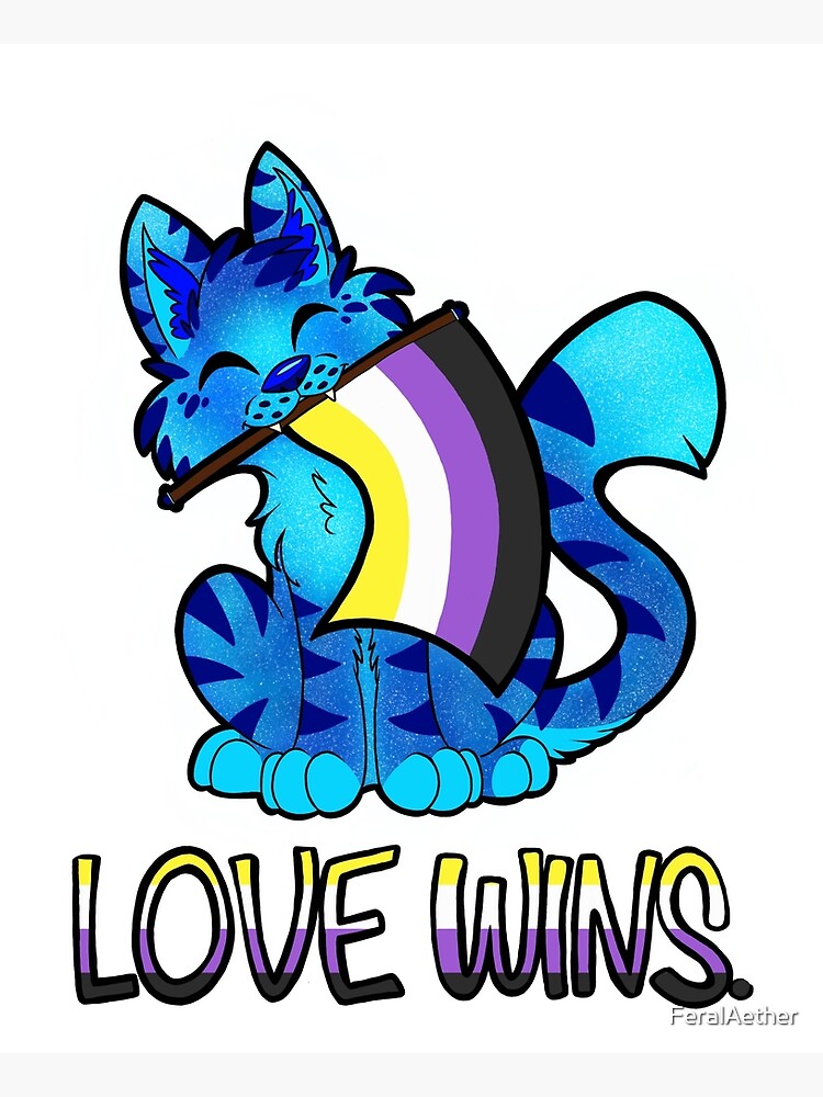 "Love Wins Cat — Nonbinary Pride Flag " Poster for Sale by FeralAether | Redbubble