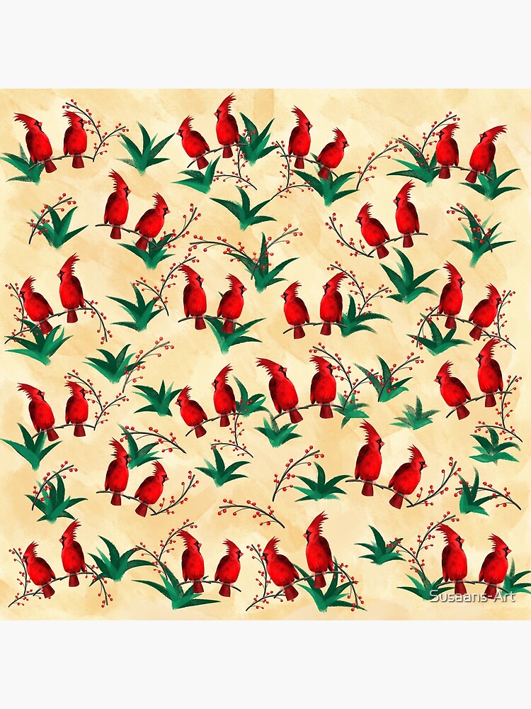 "Red Cardinal Design in a light cream color background" Poster by ...