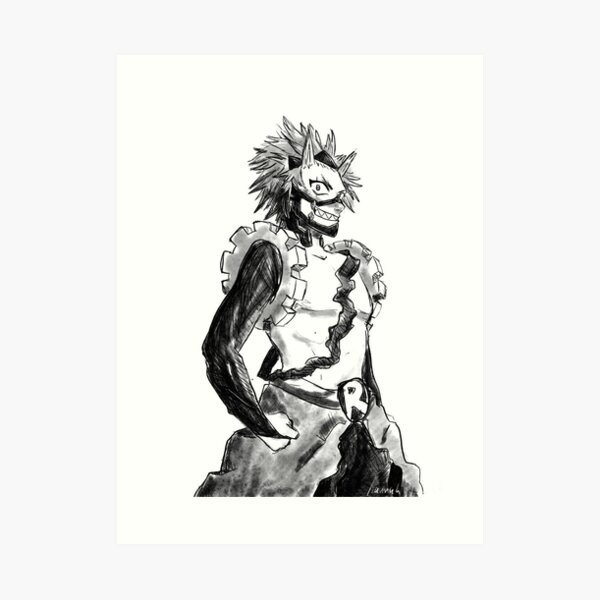 "Eijiro Kirishima BNHA Lineart Sketch Design Red Riot" Art Print for ...