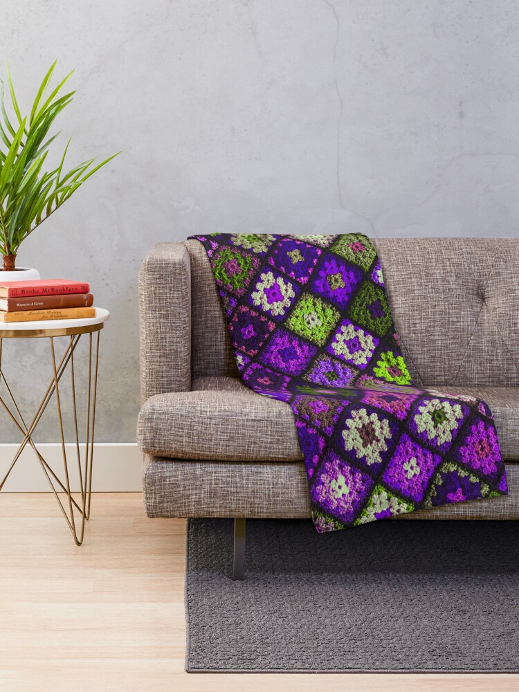 "Crochet granny square pattern - purple" Throw Blanket for Sale by ...