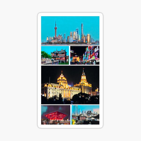 "Shanghai Landmarks" Sticker for Sale by Sofia-Draws | Redbubble
