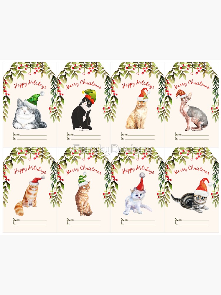 "Merry Christmas Cat Gift Tags Collection 1 Stickers" Sticker for Sale ...