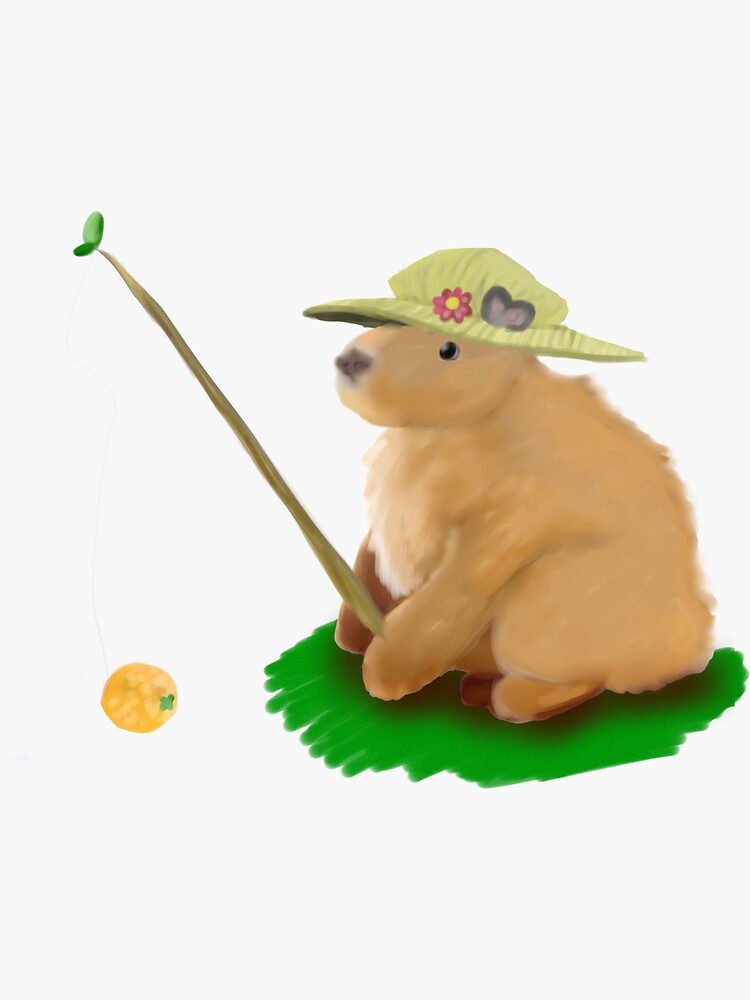"capybara fishing" Sticker for Sale by BittieArtist | Redbubble