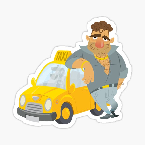 "Funny Taxi Driver & Yellow Retro Cab " Sticker by Stella1 | Redbubble