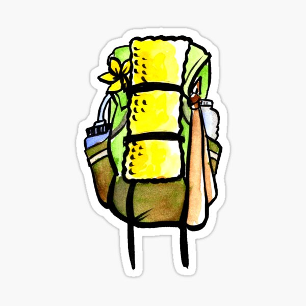"Watercolor Backpackers Pack with Sleeping Pad and Rag" Sticker by ...