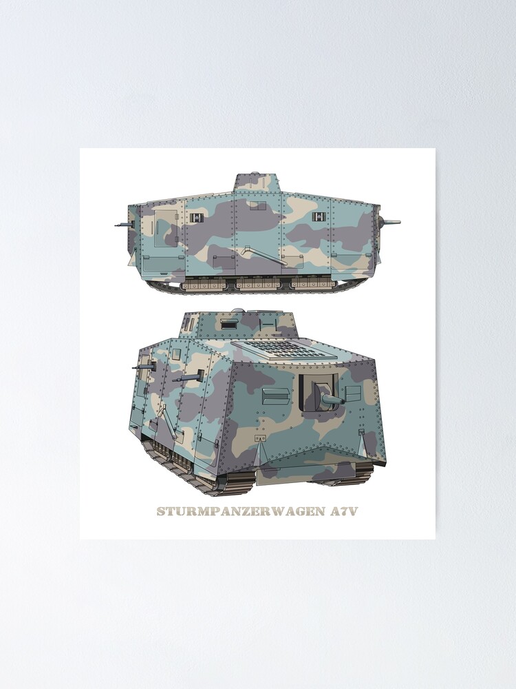 "A7V WWI German Army Tank Sturmpanzerwagen Diagrams Gift" Poster by ...