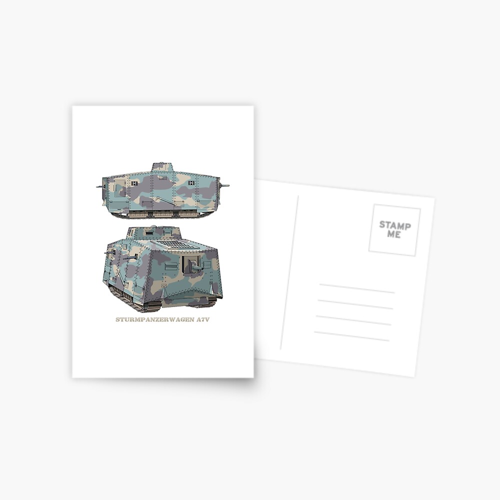 "A7V WWI German Army Tank Sturmpanzerwagen Diagrams Gift" Postcard for ...