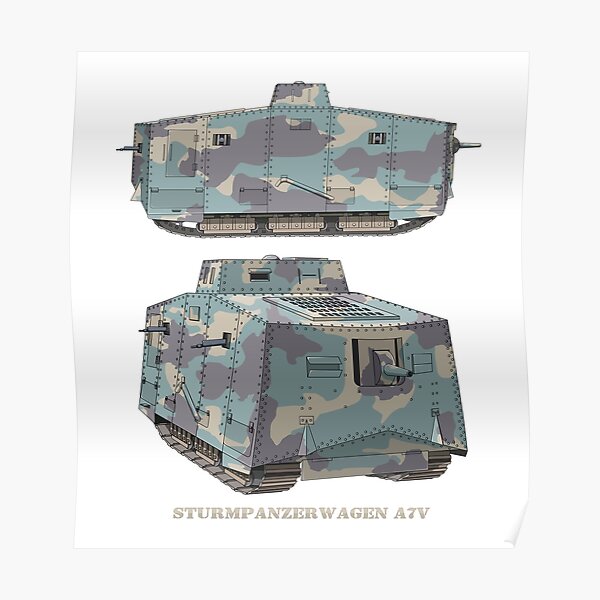 "A7V WWI German Army Tank Sturmpanzerwagen Diagrams Gift" Poster by ...