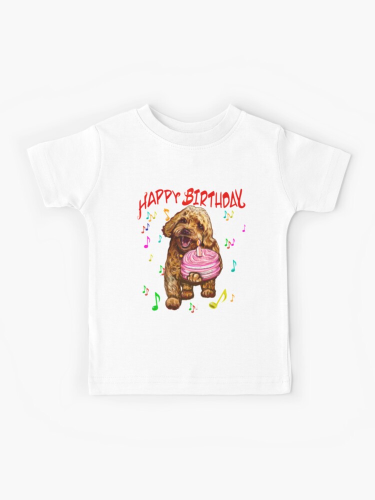 "Happy birthday greetings, - Cavapoo puppy dog With birthday cake and ...