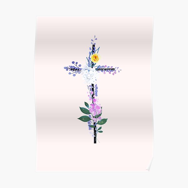 "Cute Christian Watercolor Floral Cross" Poster for Sale by ...