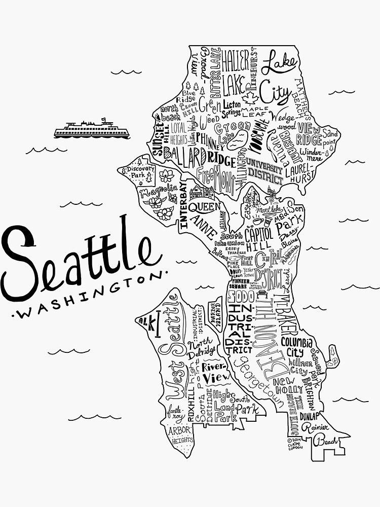 "Seattle Map" Sticker for Sale by clairelordon | Redbubble