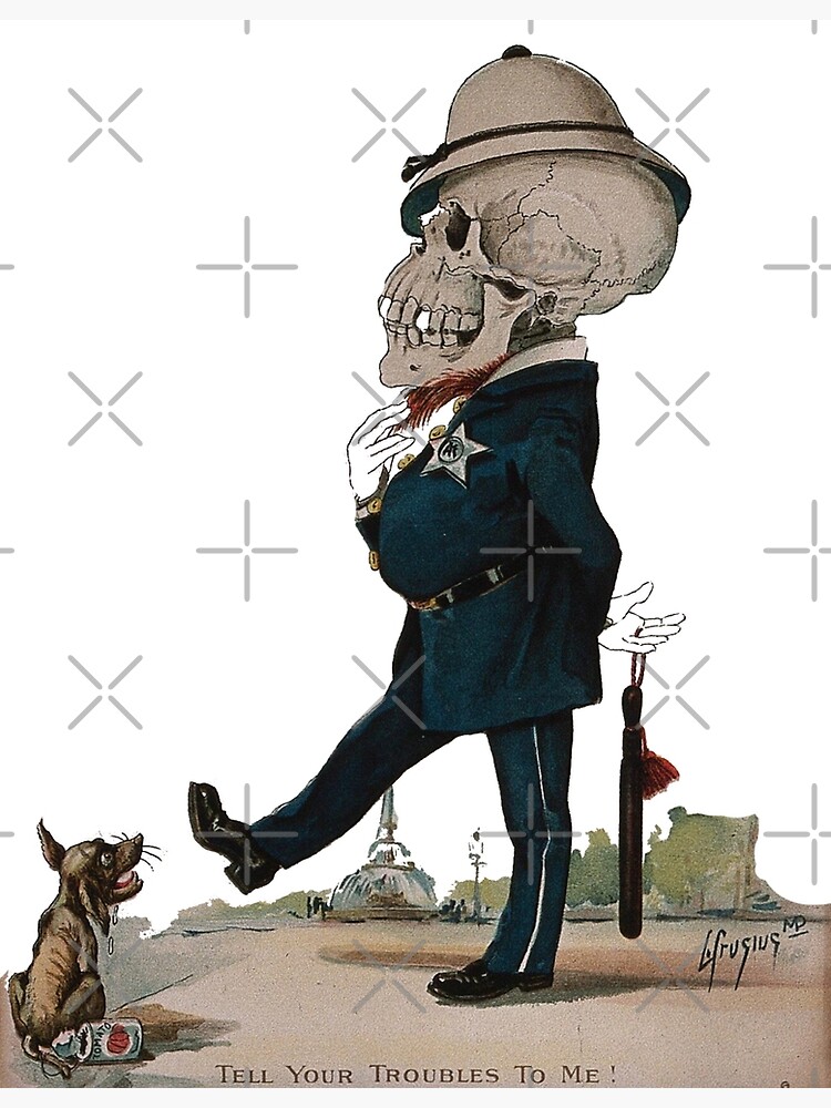 Funny Skeleton as a Policeman and a Dog Premium Matte Vertical Poster ...