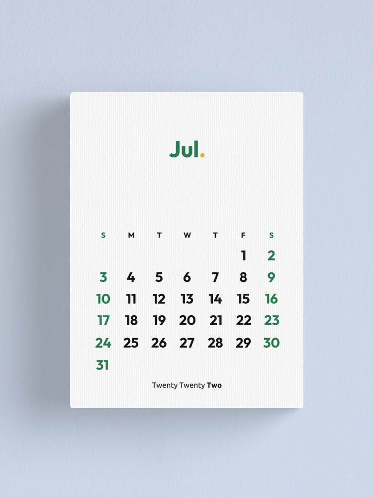 "Jul 2022 Monthly Simple Calendar" Canvas Print for Sale by ...