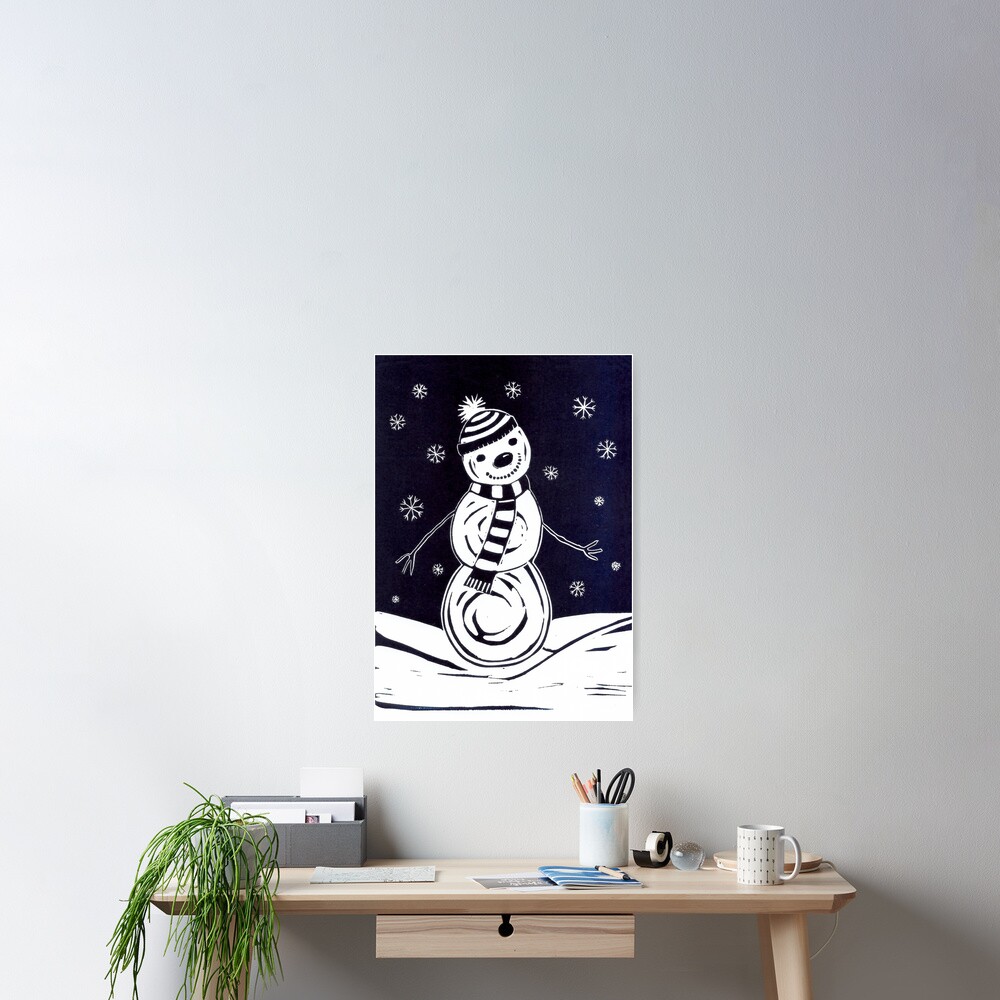 "Christmas Snowman Linocut" Poster for Sale by Maddybennettart | Redbubble