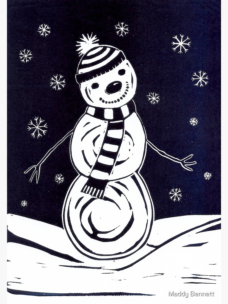 "Christmas Snowman Linocut" Poster for Sale by Maddybennettart | Redbubble