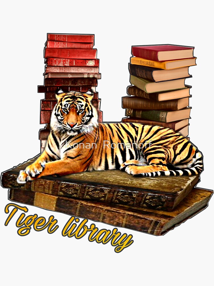 "Tiger library" Sticker for Sale by HANDDRINGS | Redbubble