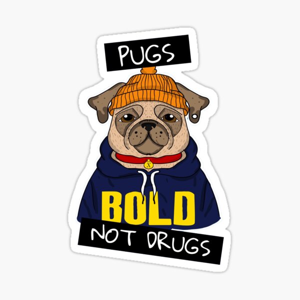 "pugs not drugs" Sticker for Sale by boredxraccoon | Redbubble