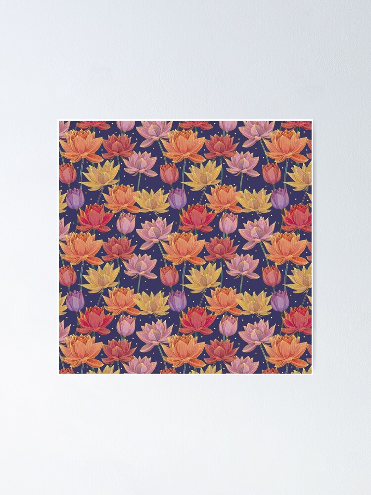 "Funky Lotus Pattern with Gold Leaf" Poster for Sale by nouveaudecor ...