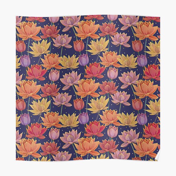 "Funky Lotus Pattern with Gold Leaf" Poster for Sale by nouveaudecor ...